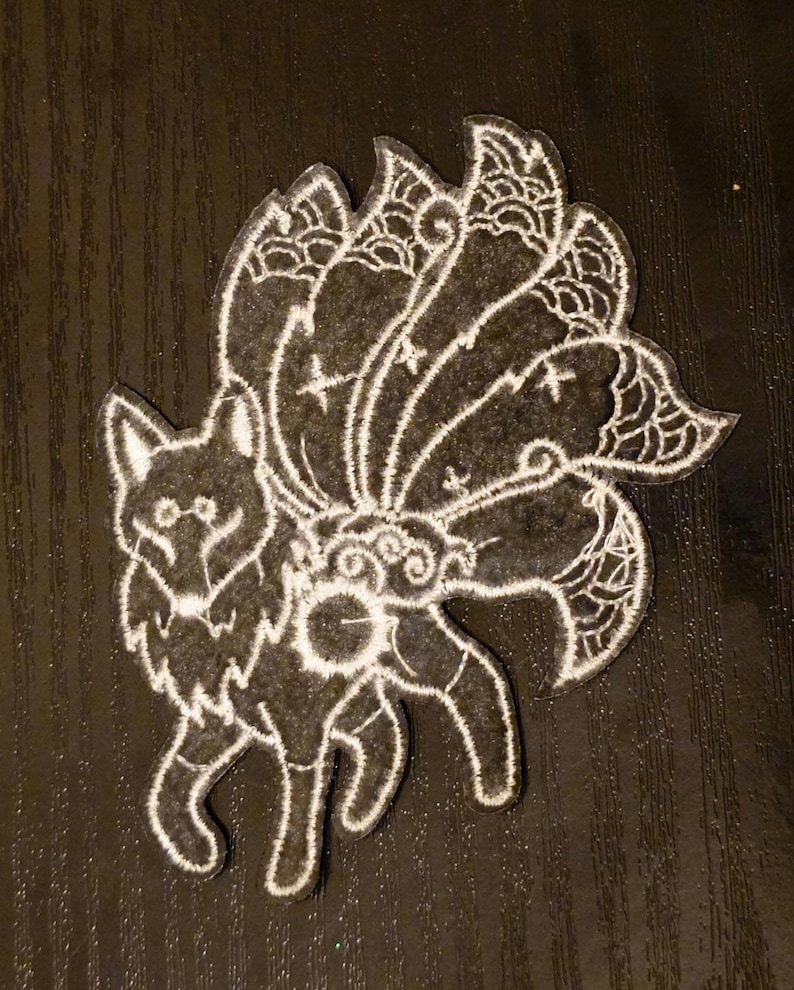 Black Solar Sun Kitsune 9 Tailed Mythical Fox Sew or Iron on Patch ...