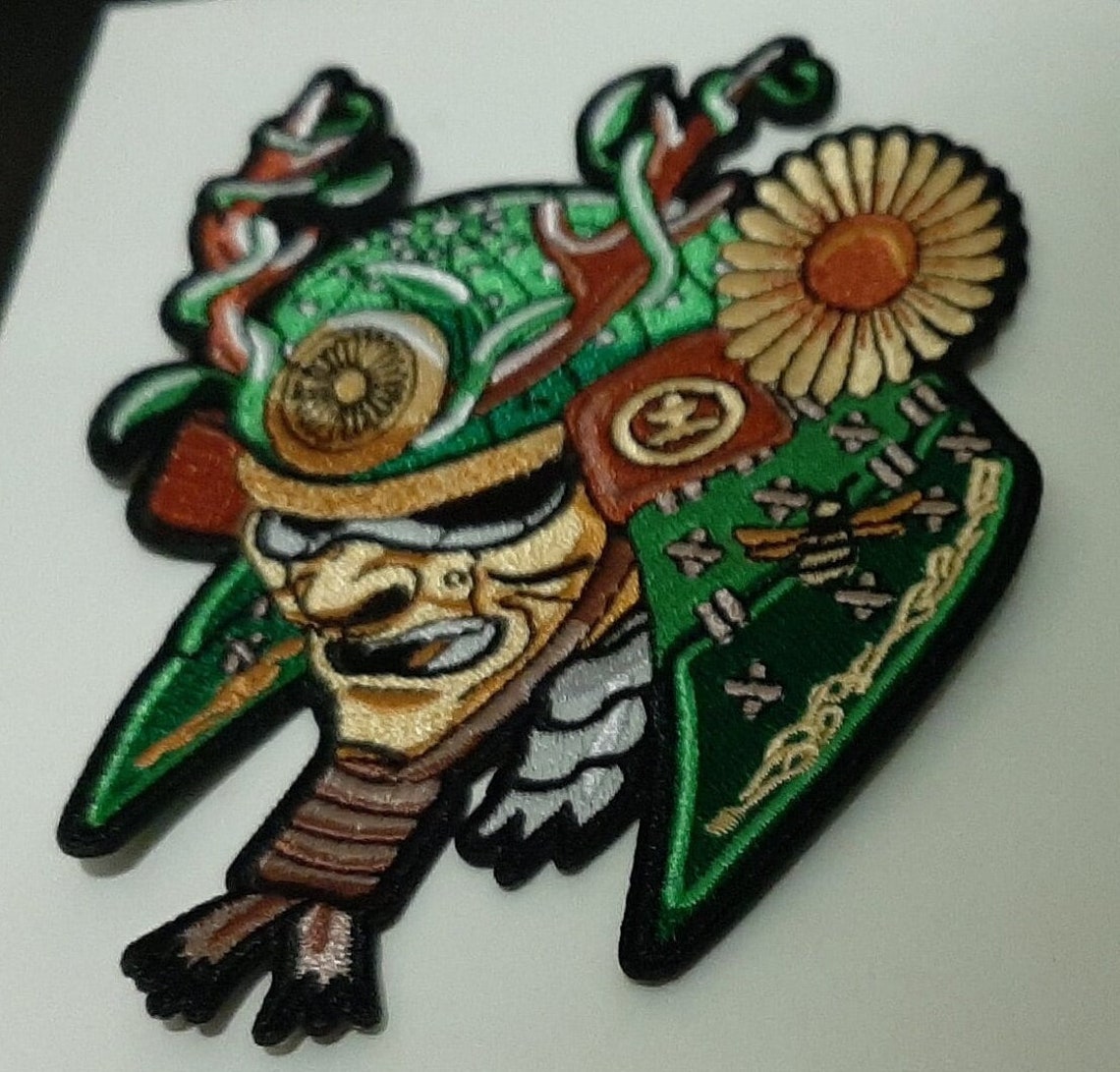 Green Japanese Samurai Warrior Head Sew or Iron on Patch With Bee an ...