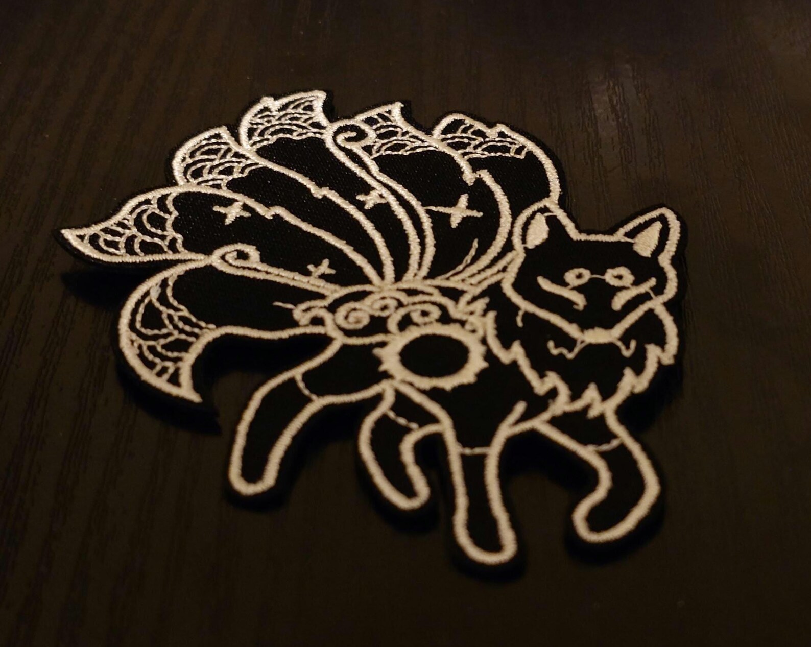 Black Solar Sun Kitsune 9 Tailed Mythical Fox Sew or Iron on Patch ...