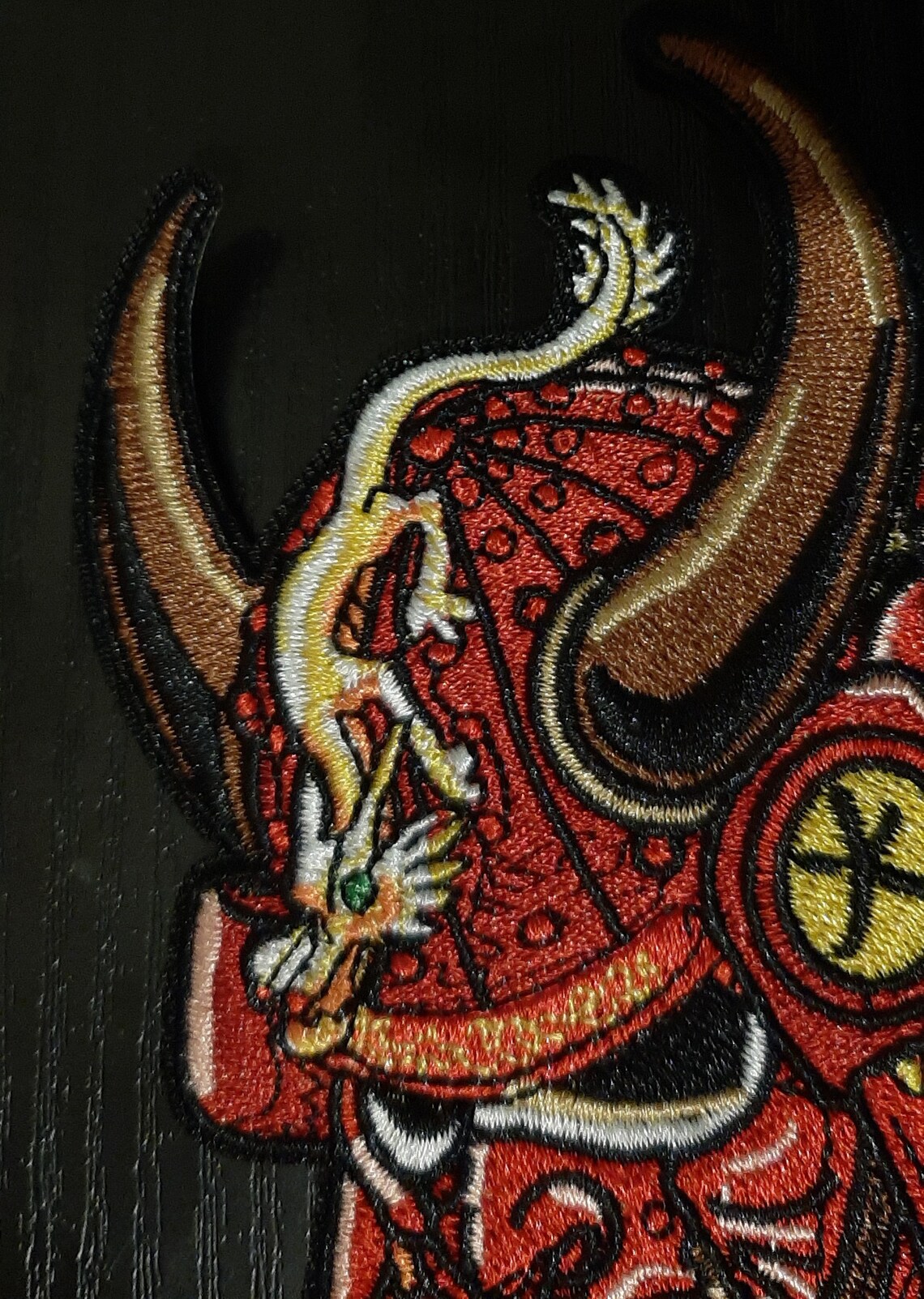 Red Japanese Samurai Warrior Head Sew or Iron on Patch With Beetle and ...