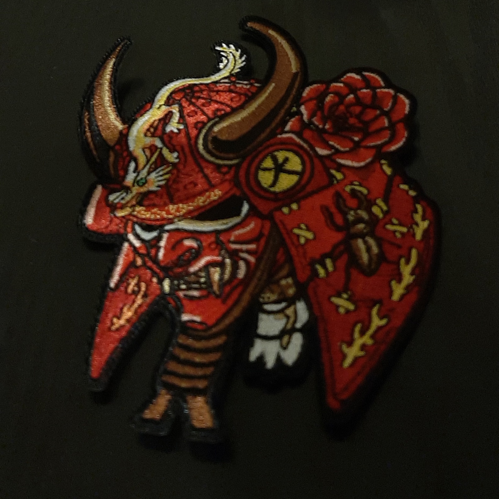Red Japanese Samurai Warrior Head Sew or Iron on Patch With Beetle and ...