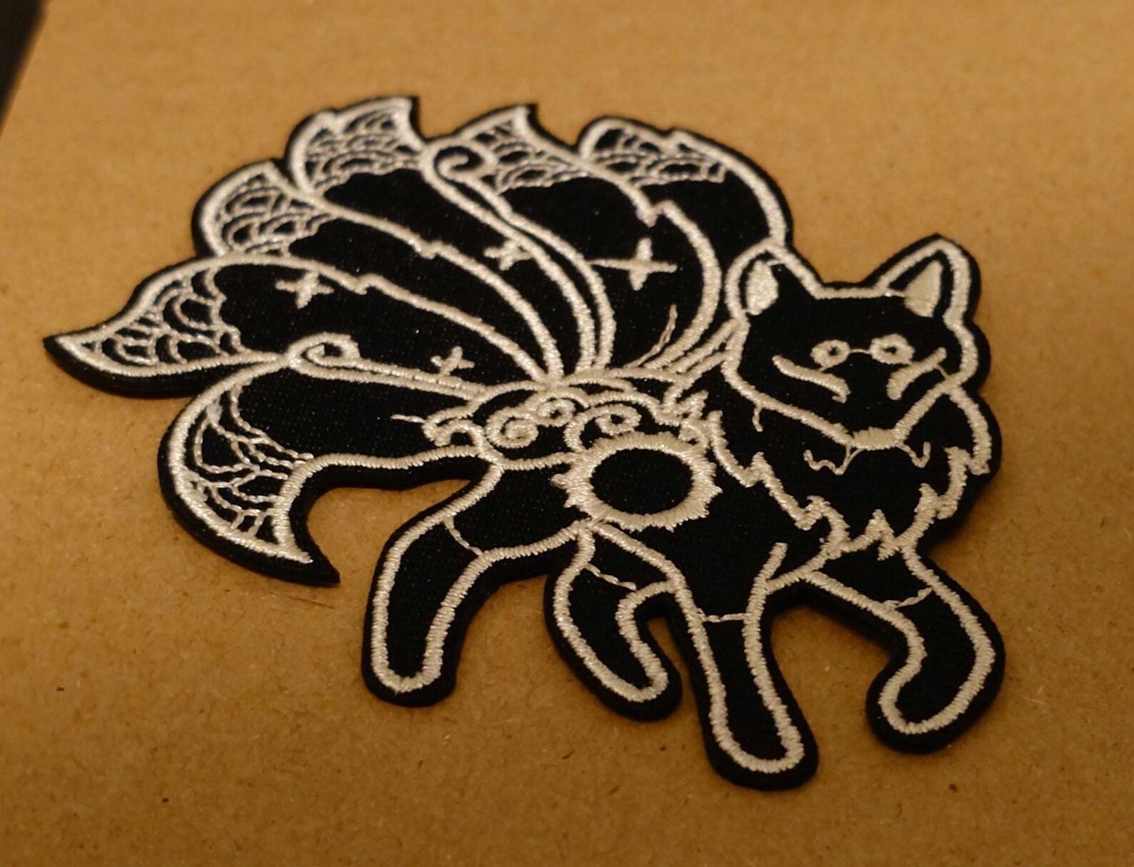 Black Solar Sun Kitsune 9 Tailed Mythical Fox Sew or Iron on Patch ...