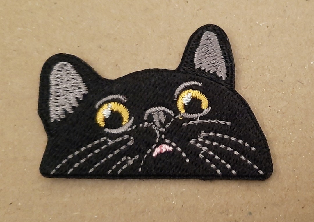Peeking Black Cat Patch: Embroidered Iron-on Applique - Etsy