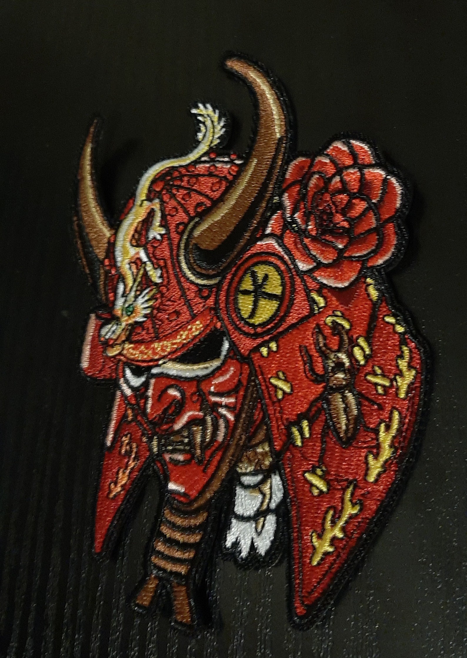 Red Japanese Samurai Warrior Head Sew or Iron on Patch With Beetle and ...