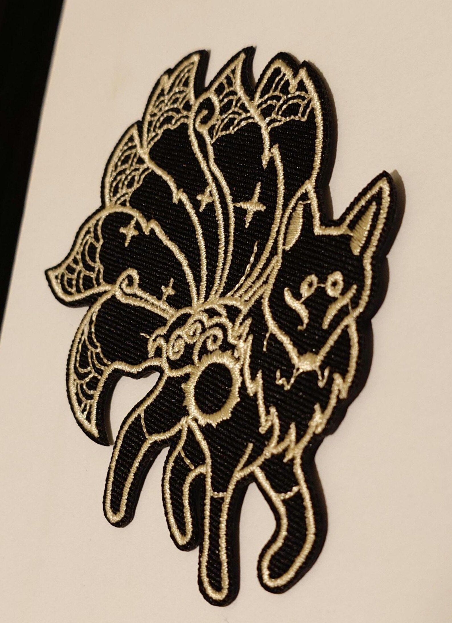 Black Solar Sun Kitsune 9 Tailed Mythical Fox Sew or Iron on Patch ...