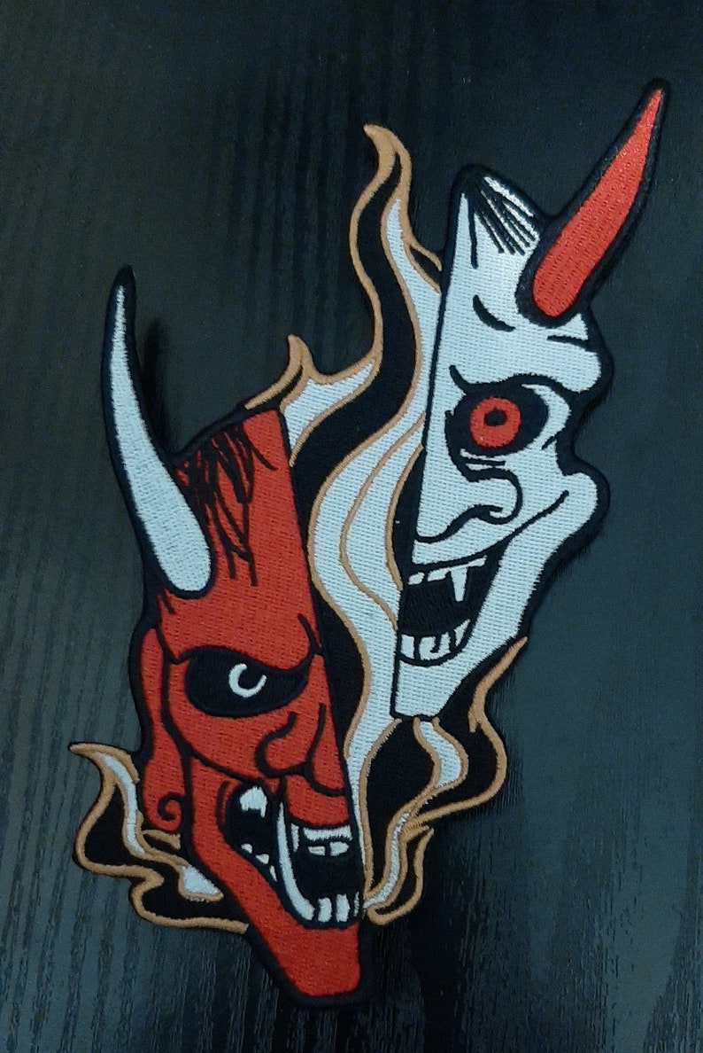Large Red & White Japanese Oni Hannya Mask Sew / Iron on Patch Kijo ...