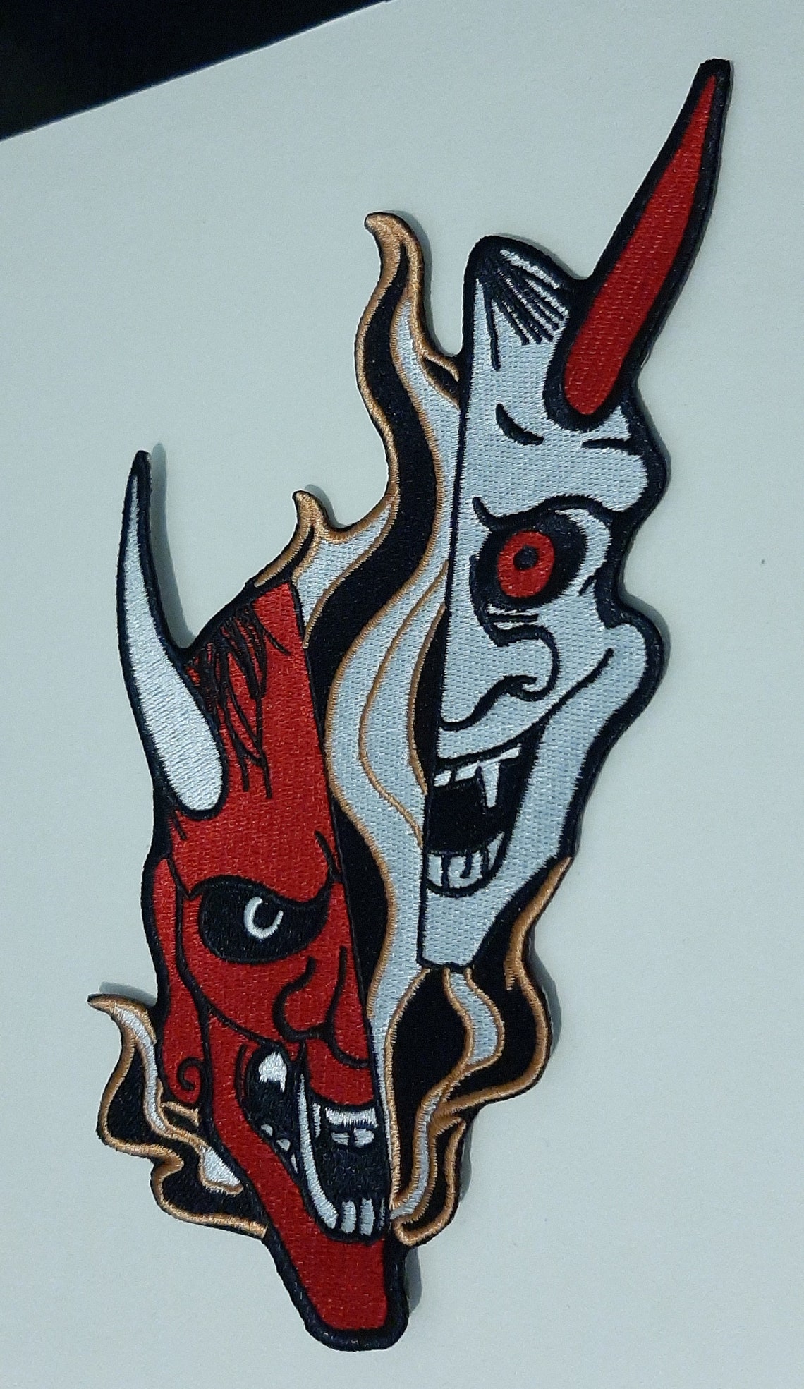 Large Red & White Japanese Oni Hannya Mask Sew / Iron on Patch Kijo ...