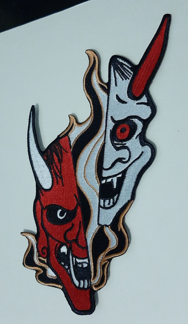 Large Red & White Japanese Oni Hannya Mask Sew / Iron on Patch Kijo ...