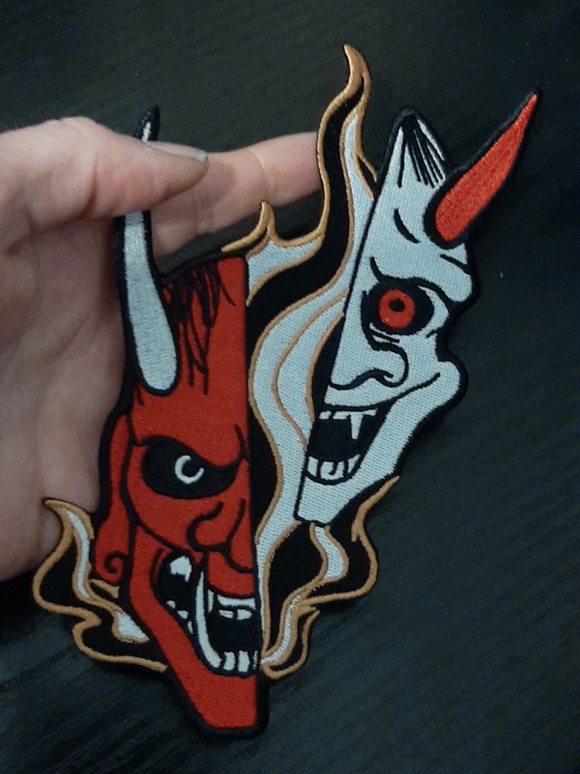 Large Red & White Japanese Oni Hannya Mask Sew / Iron on Patch Kijo ...
