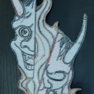 Large Red & White Japanese Oni Hannya Mask Sew / Iron on Patch Kijo Embroidered Cloth Badge ...