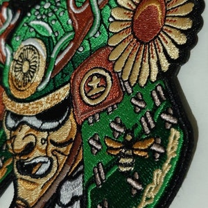 Green Japanese Samurai Warrior Head Sew or Iron on Patch With Bee an ...