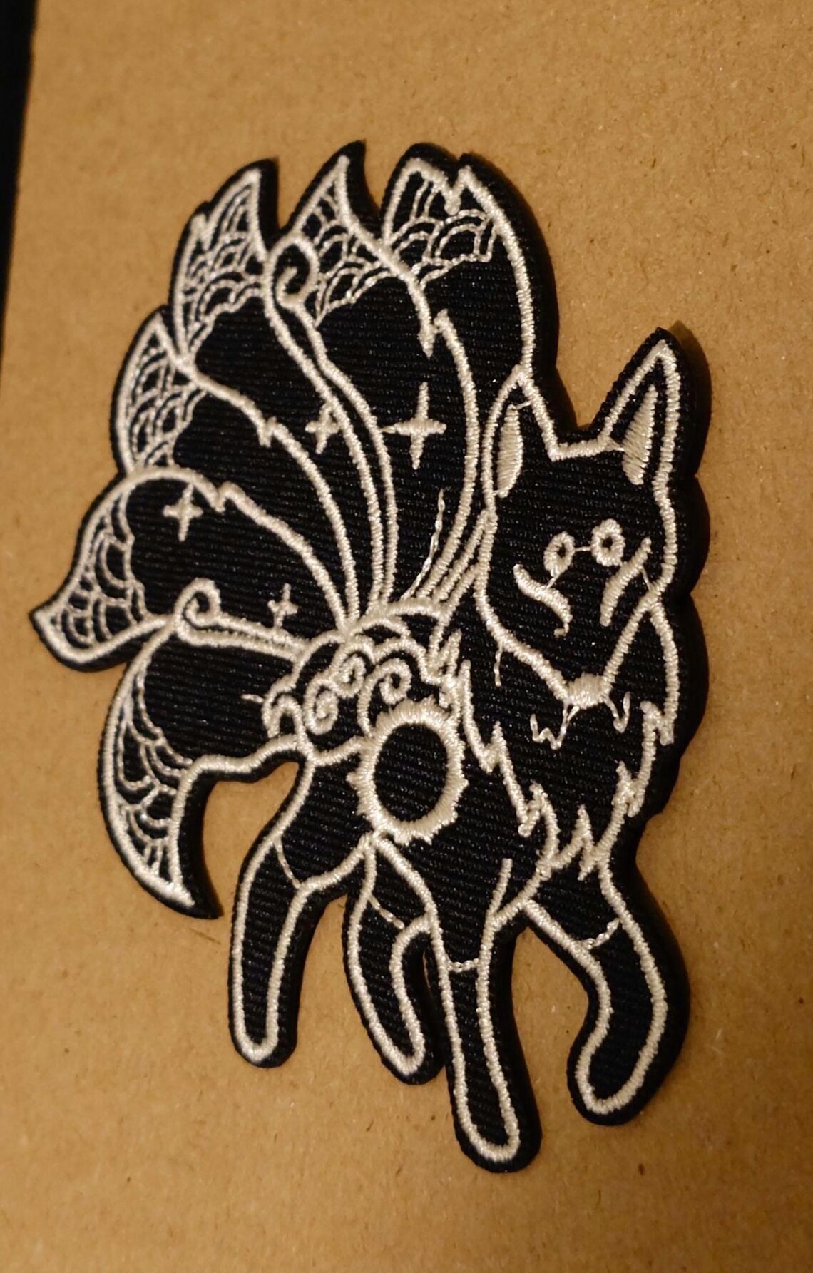 Black Solar Sun Kitsune 9 Tailed Mythical Fox Sew or Iron on Patch ...