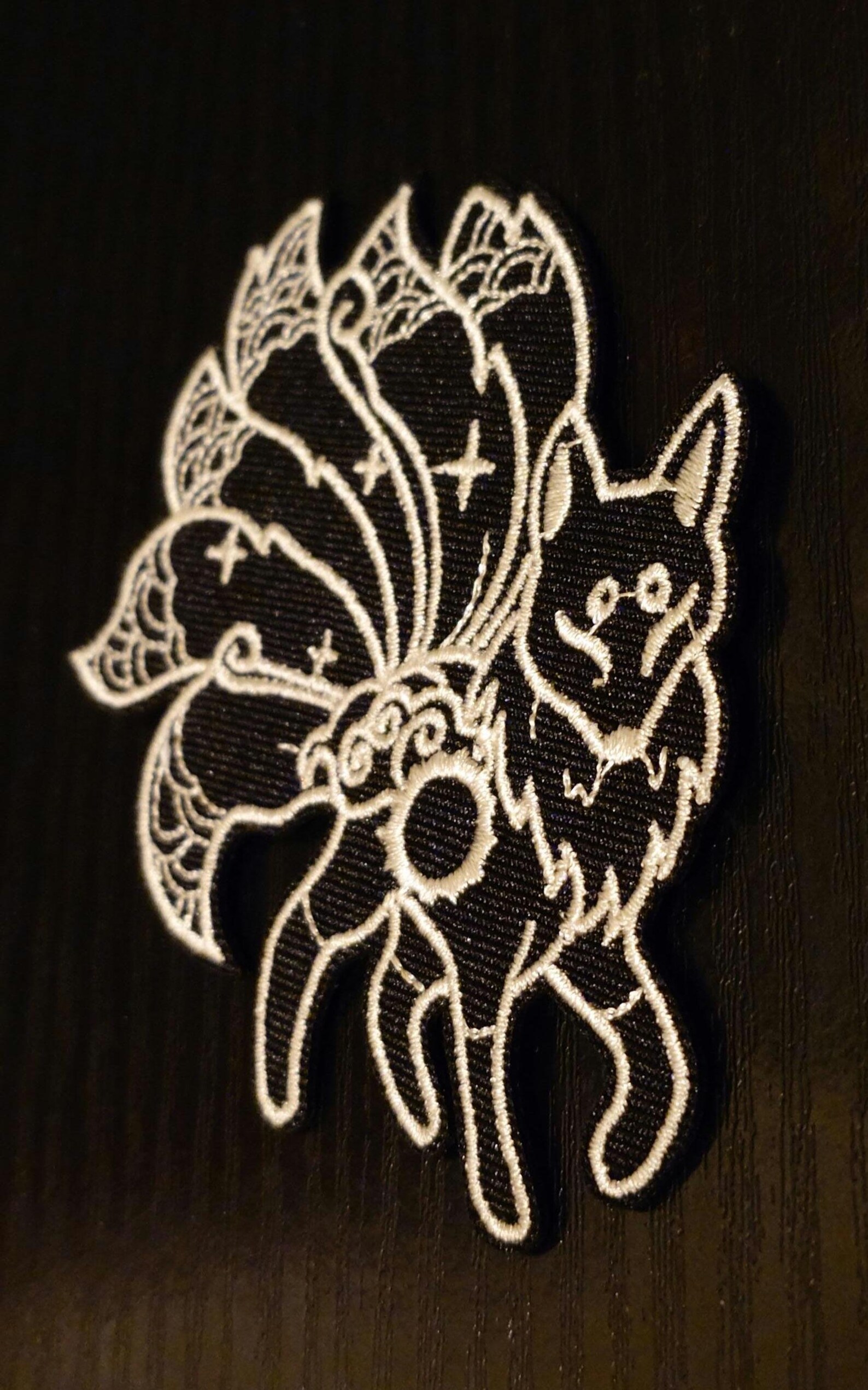 Black Solar Sun Kitsune 9 Tailed Mythical Fox Sew or Iron on Patch ...