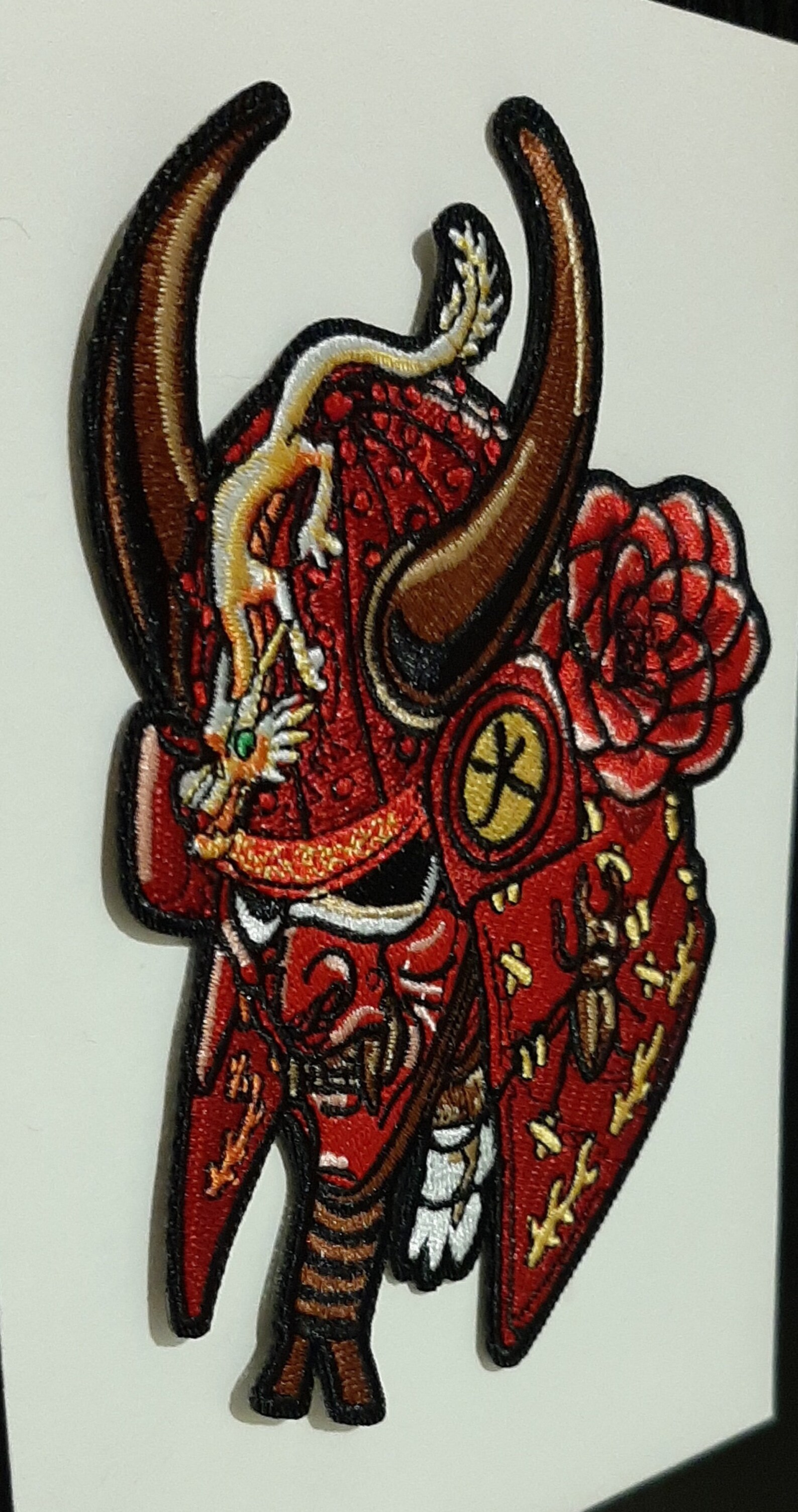 Red Japanese Samurai Warrior Head Sew or Iron on Patch With Beetle and ...