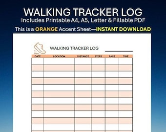 Walking Tracker Printable, Walking Journal, Walking Log, Daily Exercise ...