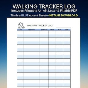 Walking Tracker Printable, Walking Journal, Walking Log, Daily Exercise ...