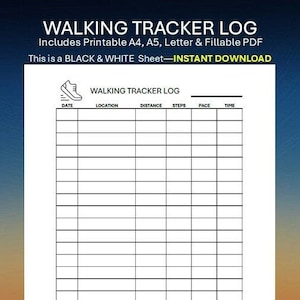 Walking Tracker Printable, Walking Journal, Walking Log, Daily Exercise ...