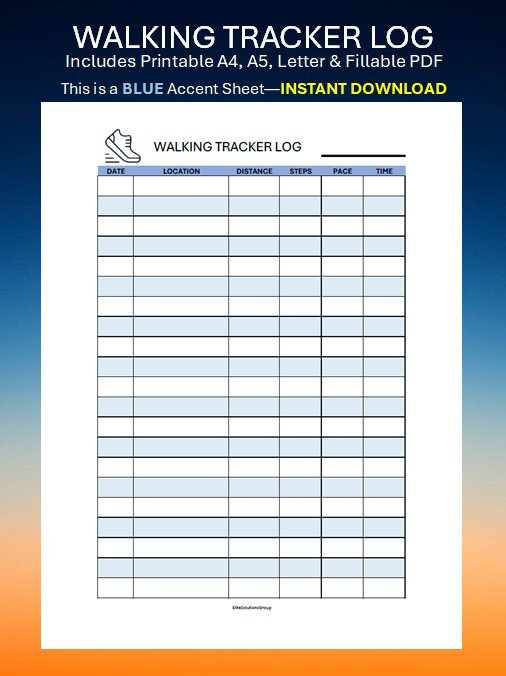All Colors Walking Tracker Printable, Journal, Walking Log, Daily ...