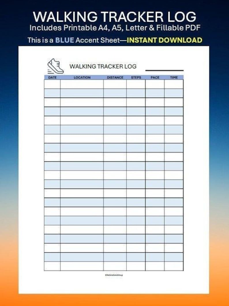 Walking Tracker Printable, Walking Journal, Walking Log, Daily Exercise ...