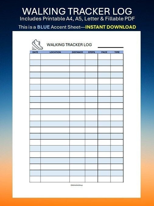 Walking Tracker Printable, Walking Journal, Walking Log, Daily Exercise ...