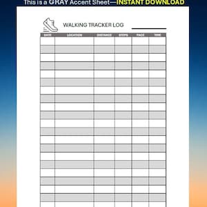All Colors Walking Tracker Printable, Journal, Walking Log, Daily ...