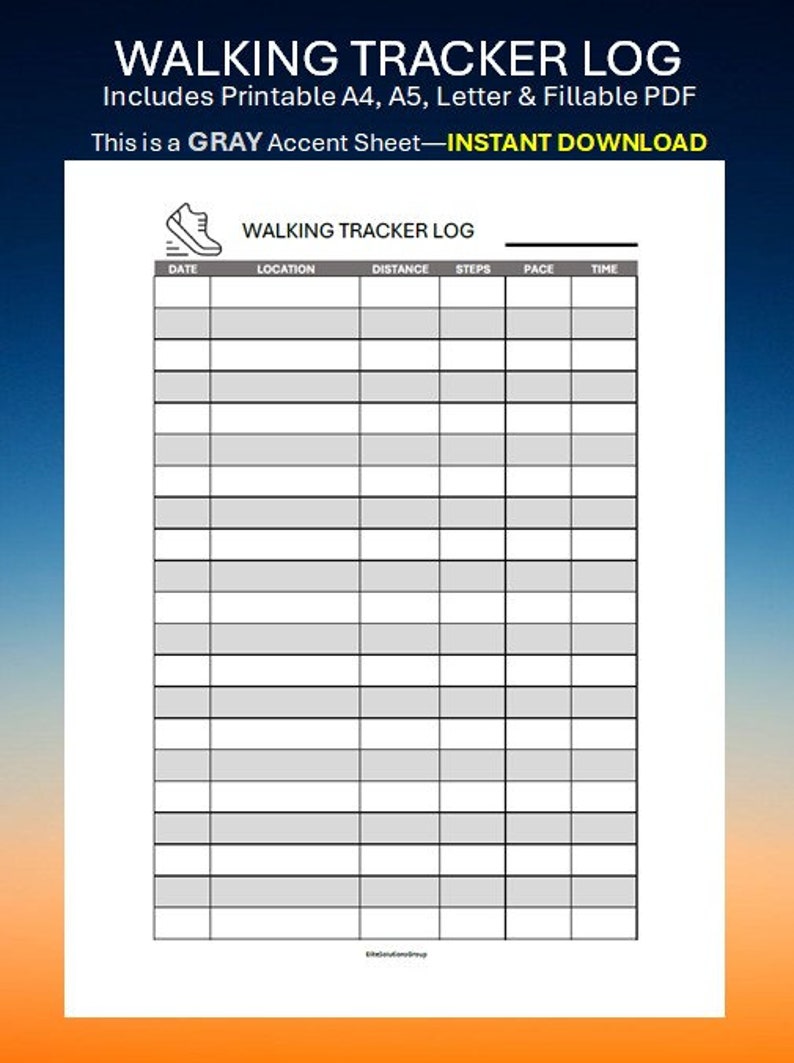All Colors Walking Tracker Printable, Journal, Walking Log, Daily ...