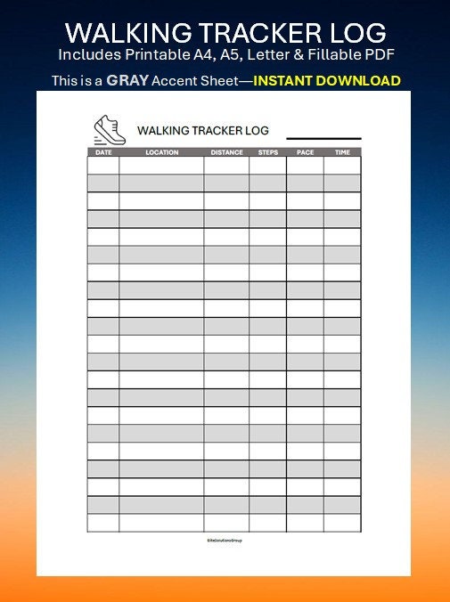 All Colors Walking Tracker Printable, Journal, Walking Log, Daily ...