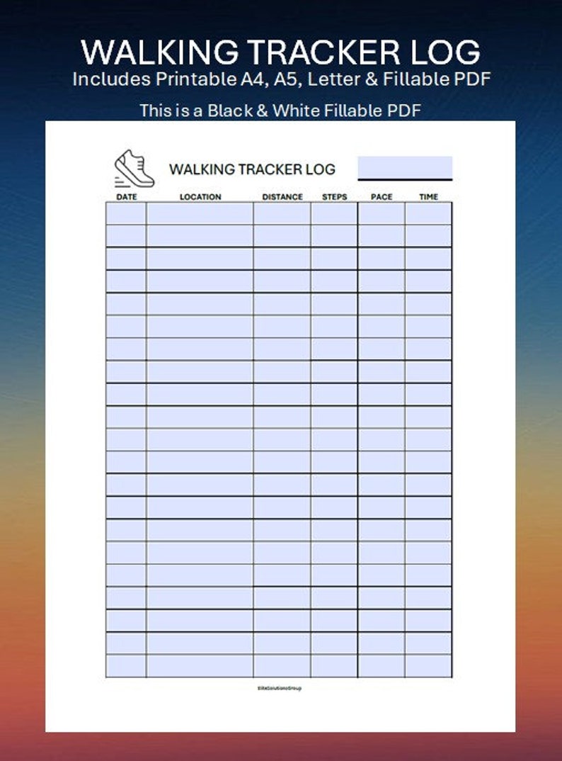 All Colors Walking Tracker Printable, Journal, Walking Log, Daily ...