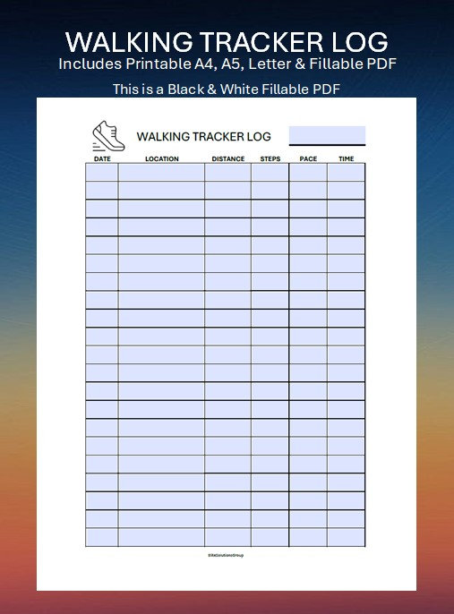 All Colors Walking Tracker Printable, Journal, Walking Log, Daily ...