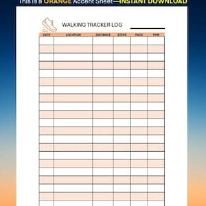 All Colors Walking Tracker Printable, Journal, Walking Log, Daily ...