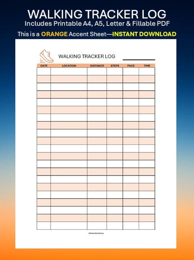 All Colors Walking Tracker Printable, Journal, Walking Log, Daily ...