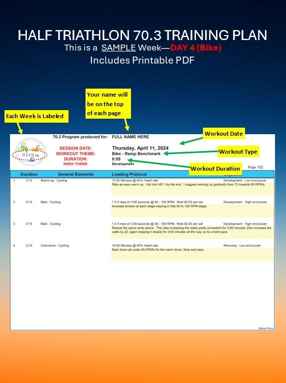 Half Iron 70.3 Training Program, 24 Weeks Program, Triathlon Training ...