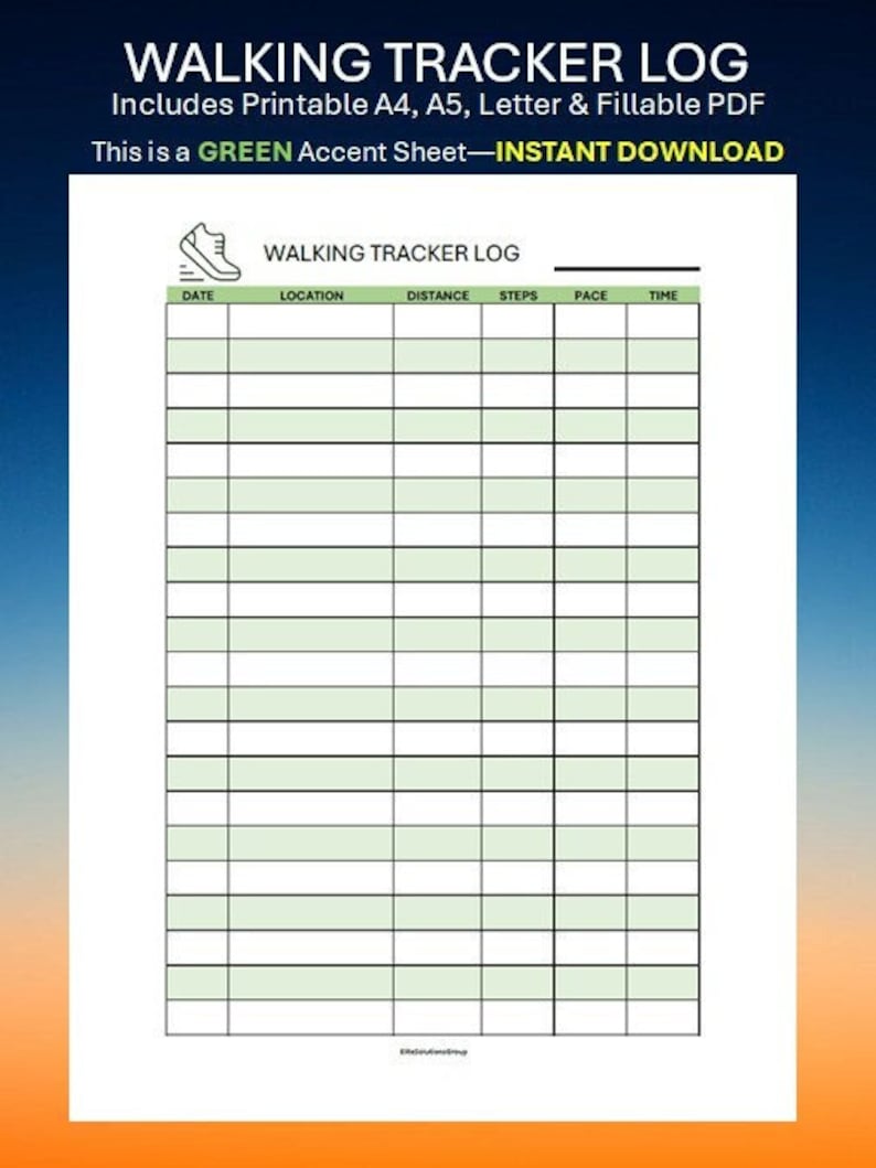 Walking Tracker Printable, Walking Journal, Walking Log, Daily Exercise ...