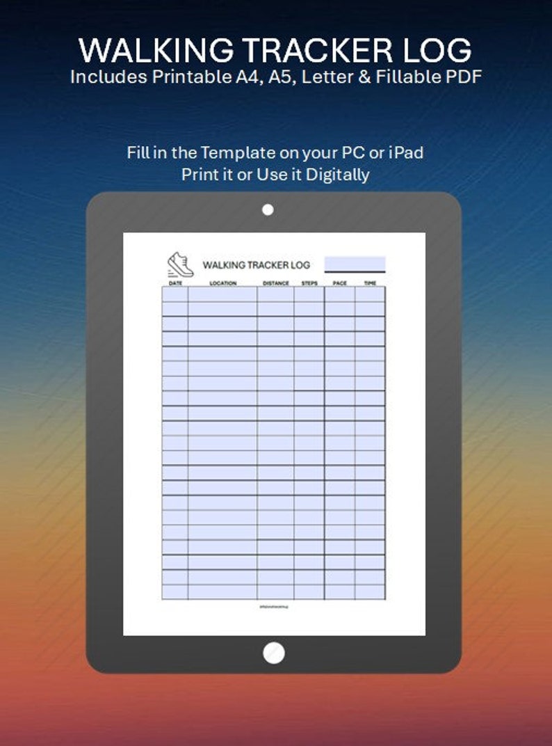 Walking Tracker Printable, Walking Journal, Walking Log, Daily Exercise ...