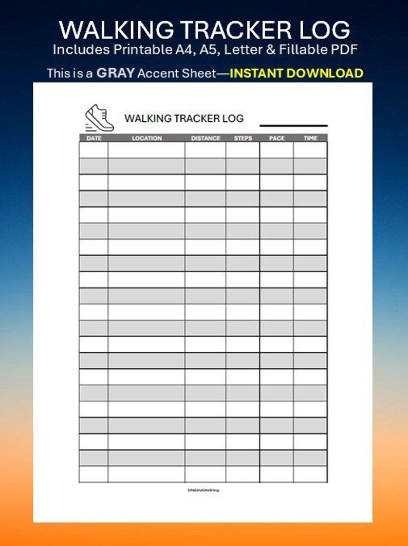 Walking Tracker Printable, Walking Journal, Walking Log, Daily Exercise ...