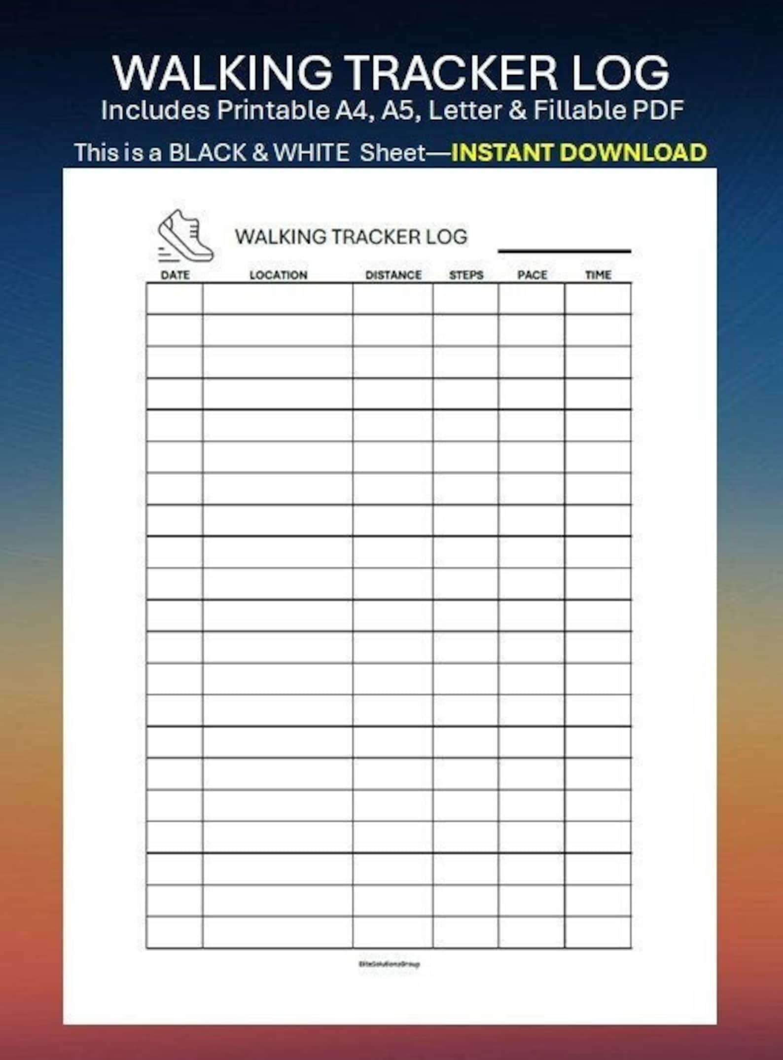 All Colors Walking Tracker Printable, Journal, Walking Log, Daily ...
