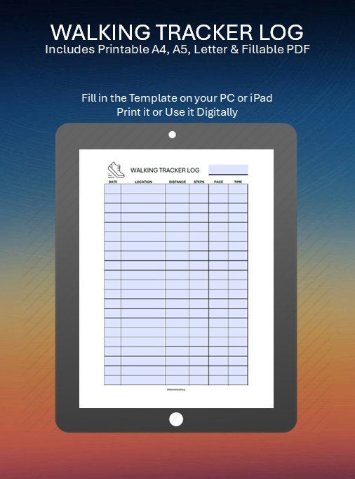 Walking Tracker Printable, Walking Journal, Walking Log, Daily Exercise ...