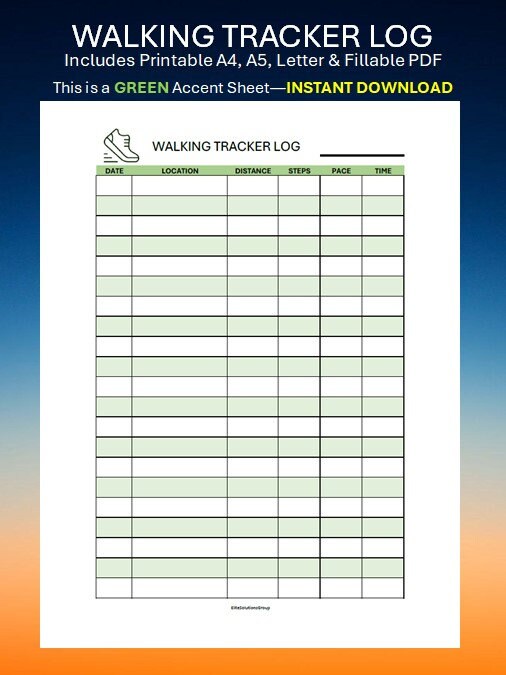 All Colors Walking Tracker Printable, Journal, Walking Log, Daily ...