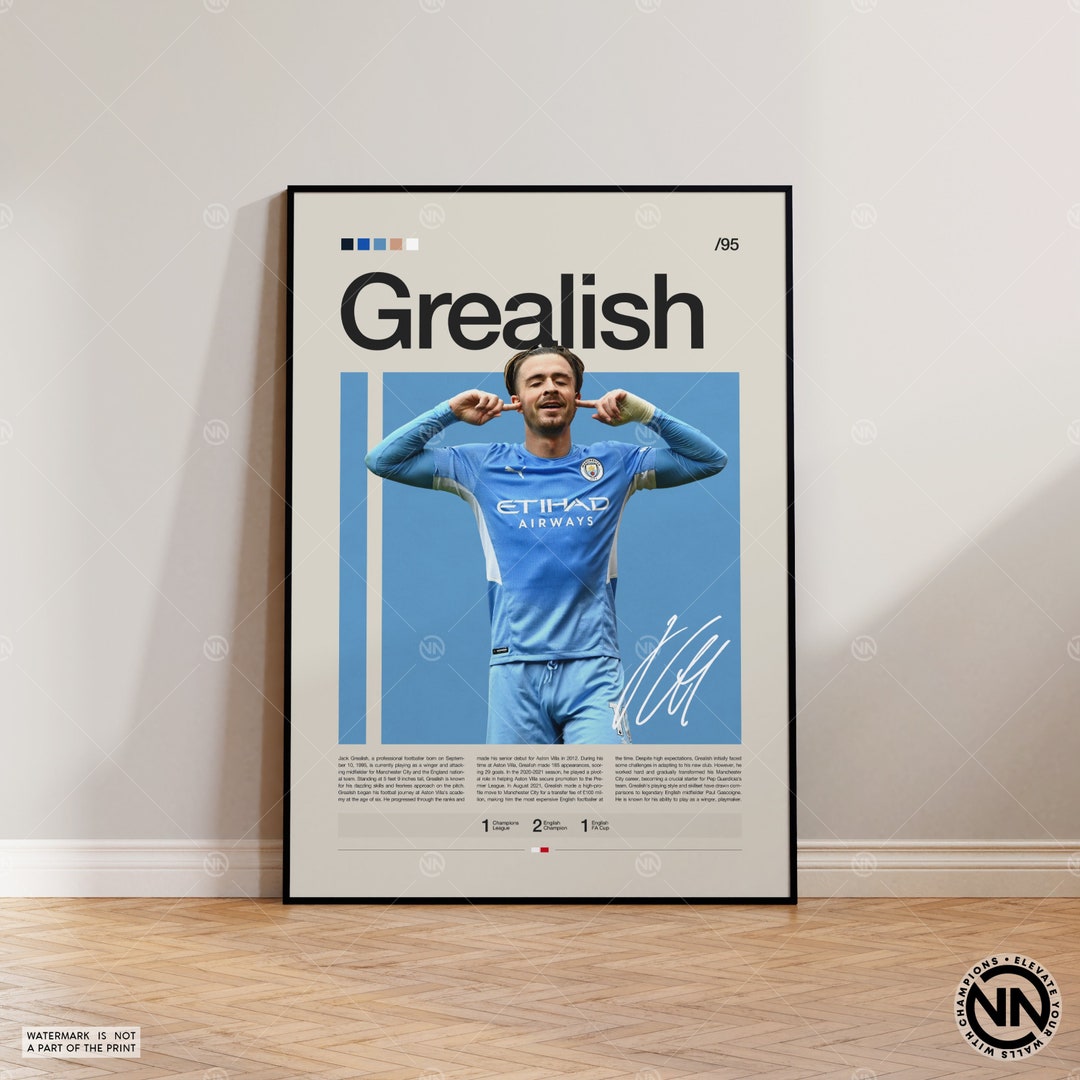 Jack Grealish Poster, Manchester City Poster, Soccer Gifts, Sports ...