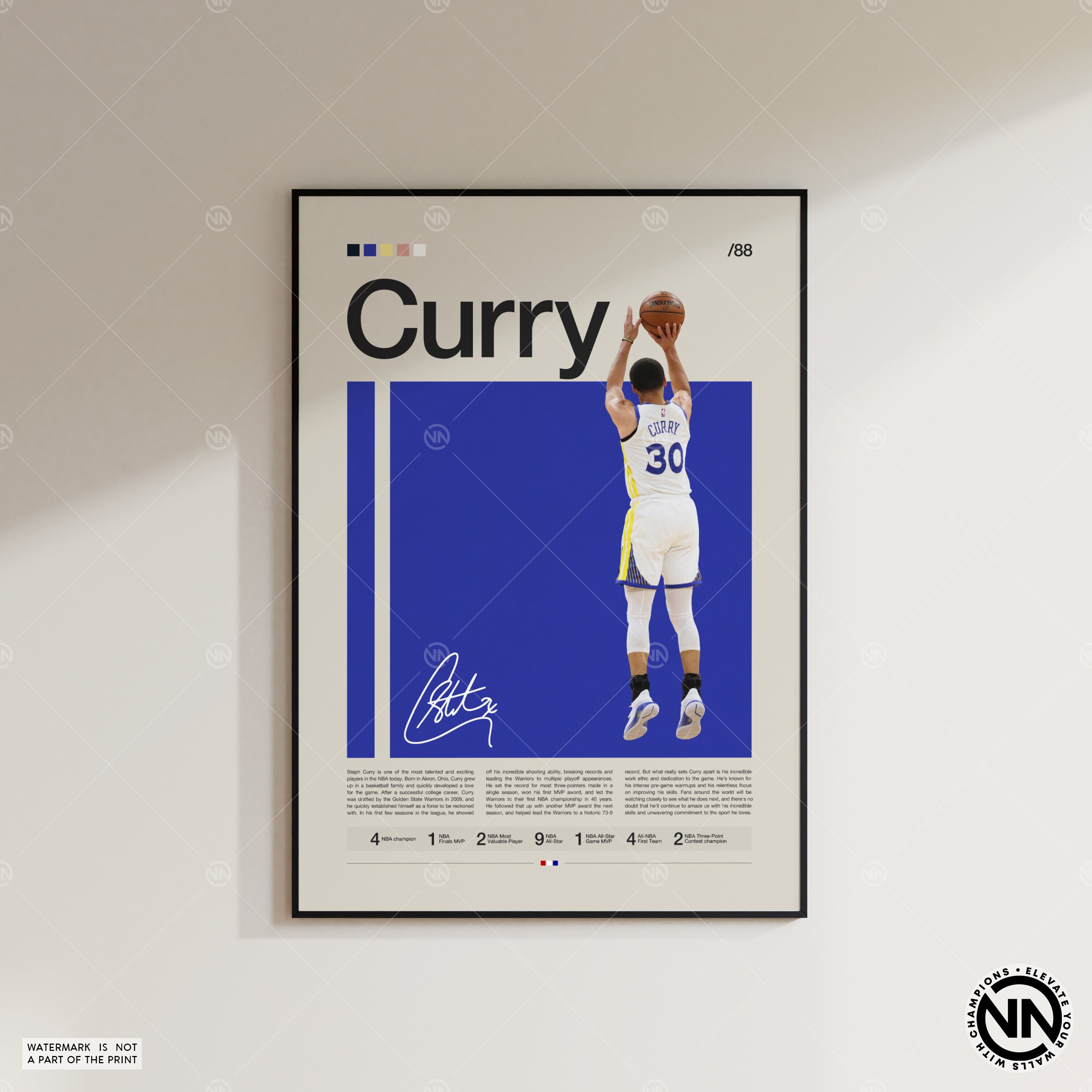 Steph Curry Poster Golden State Warriors Nba Poster Sports Poster Mid Century Modern Nba