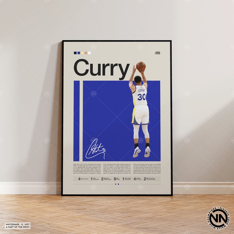 Steph Curry Poster, Golden State Warriors, NBA Poster, Sports Poster ...