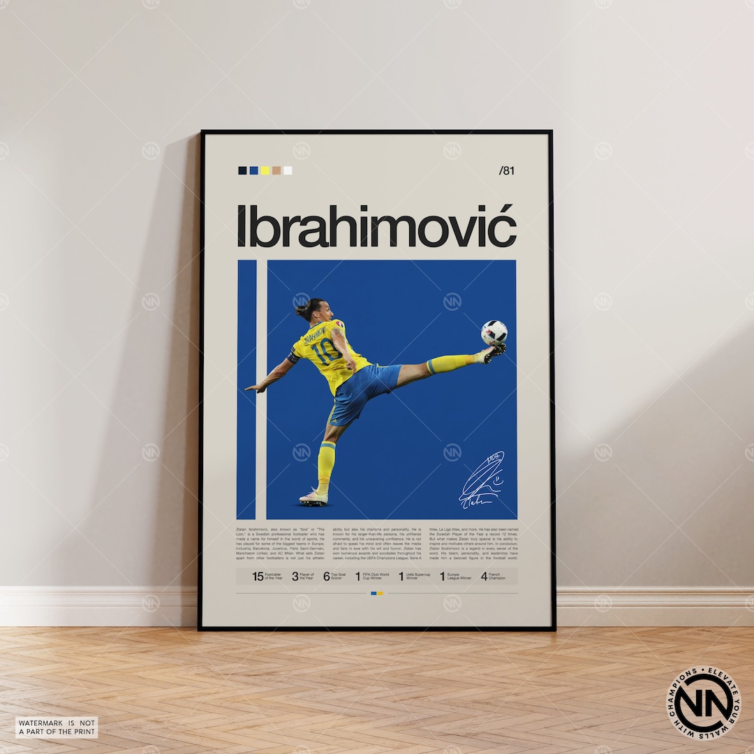 Zlatan Ibrahimovic Poster, Swedish Footballer, Soccer Gifts, Sports ...