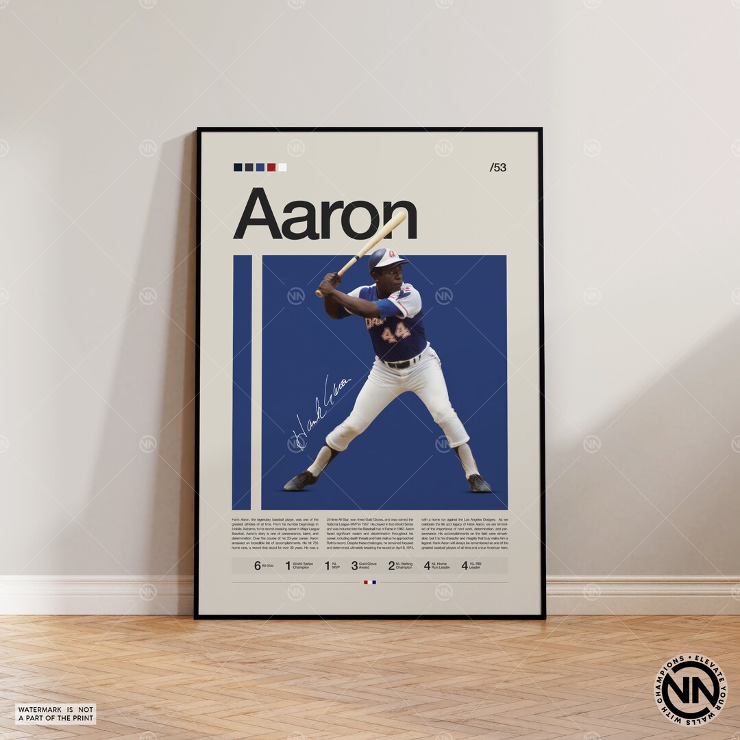 Hank Aaron Poster, Atlanta Braves Poster, Baseball Prints, Sports ...