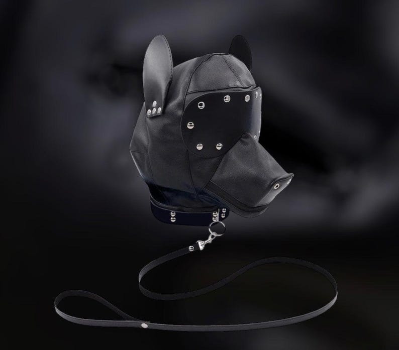 Black Leather Costume Sensory Deprivation Dog Head Mask Hood ...