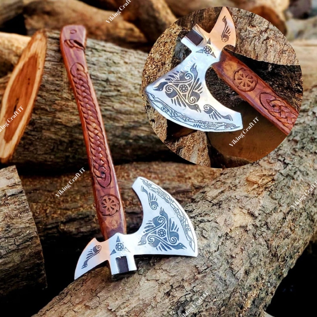 Ravens Symbol Viking Axe Hand Forged Viking Functional Two Handed Axe ...