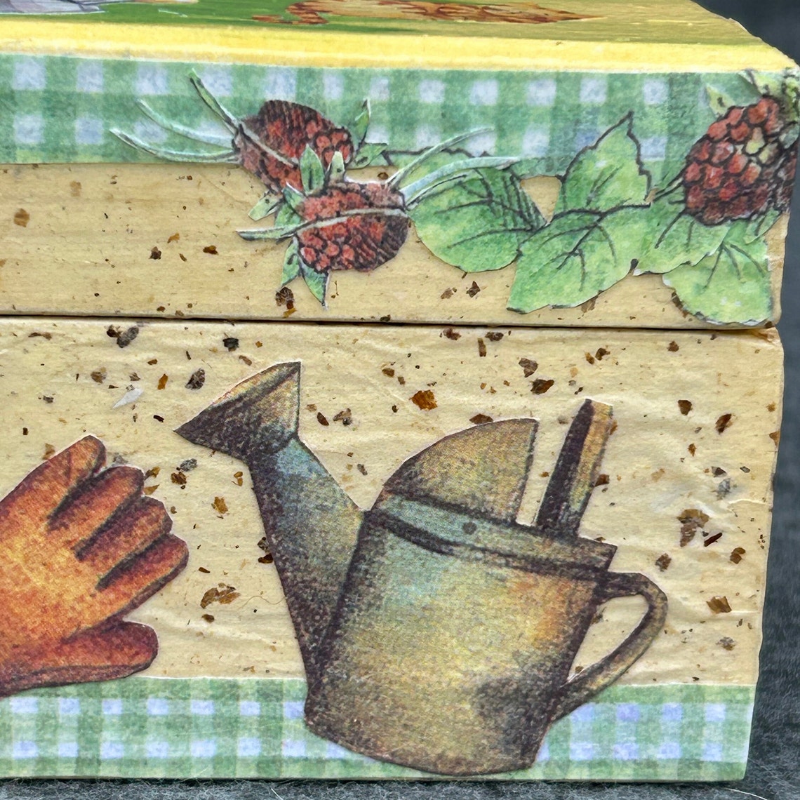 Garden Theme Square Decoupage Wood Box - Hand Cut - Paper Wrapped ...