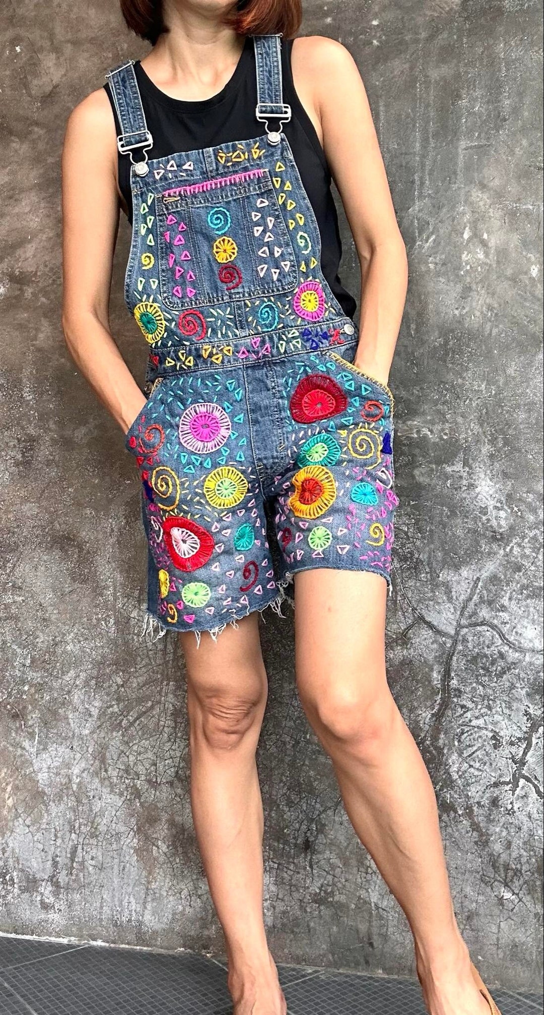 Short Overall, Remake Overalls, Embroidered Overalls, Denim Romper ...