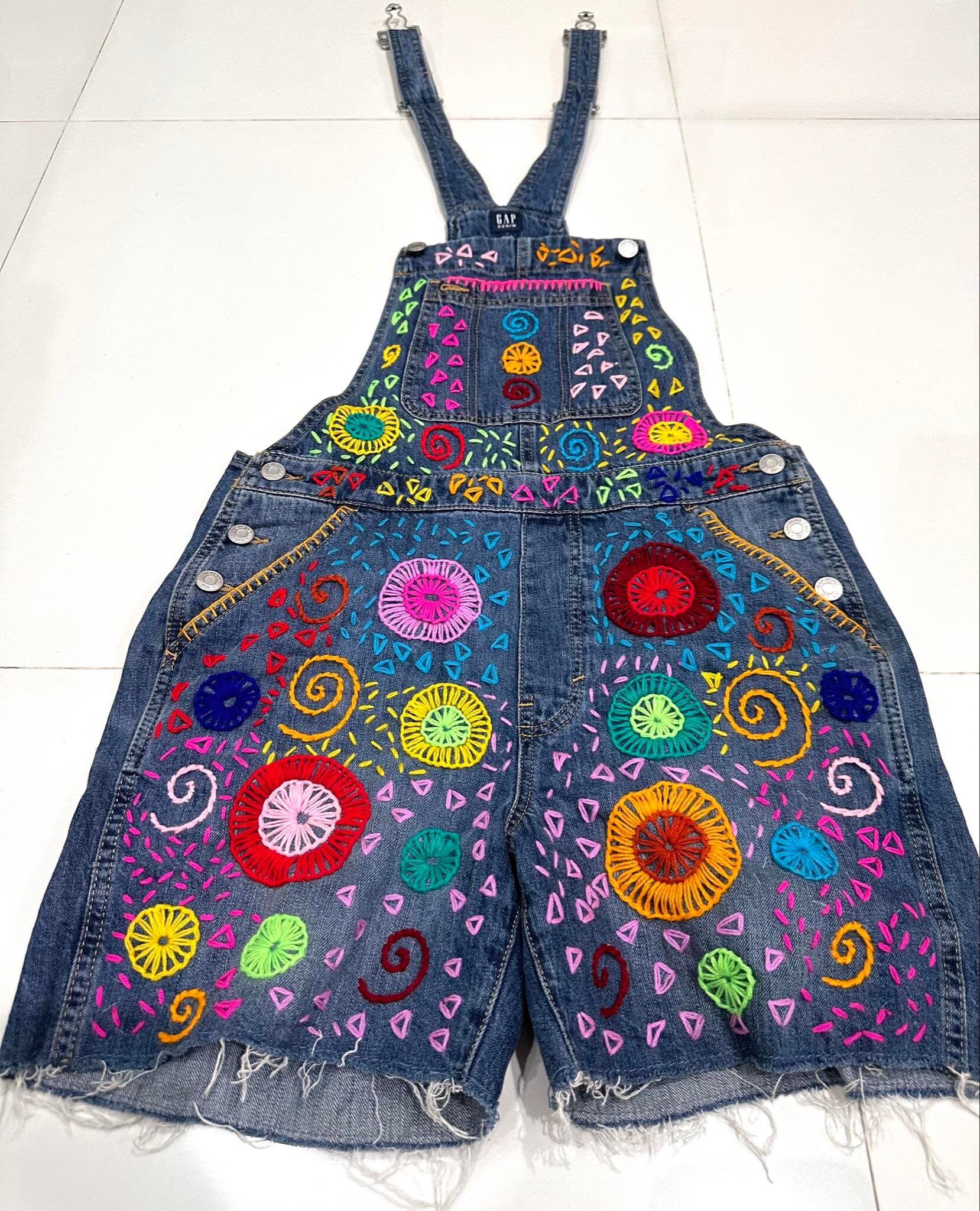 Short Overall, Remake Overalls, Embroidered Overalls, Denim Romper ...