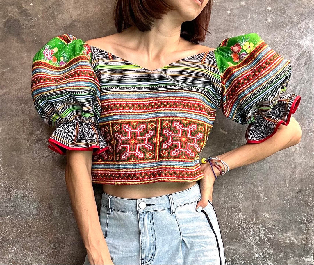 Ethnic Crop Top, Crop Top, Balloon Sleeves Crop Top, Unique Crop Top ...