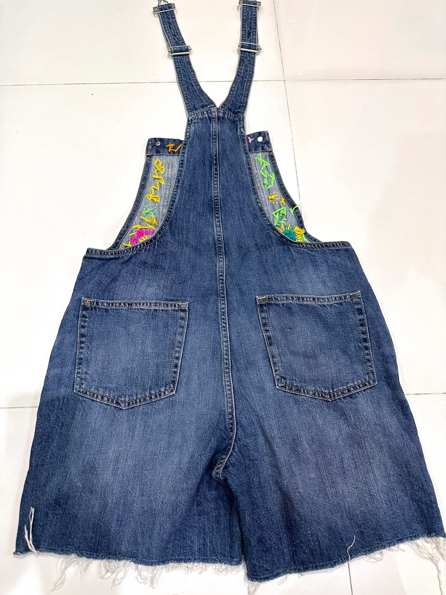 Short Overall, Remake Overalls, Embroidered Overalls, Denim Romper ...